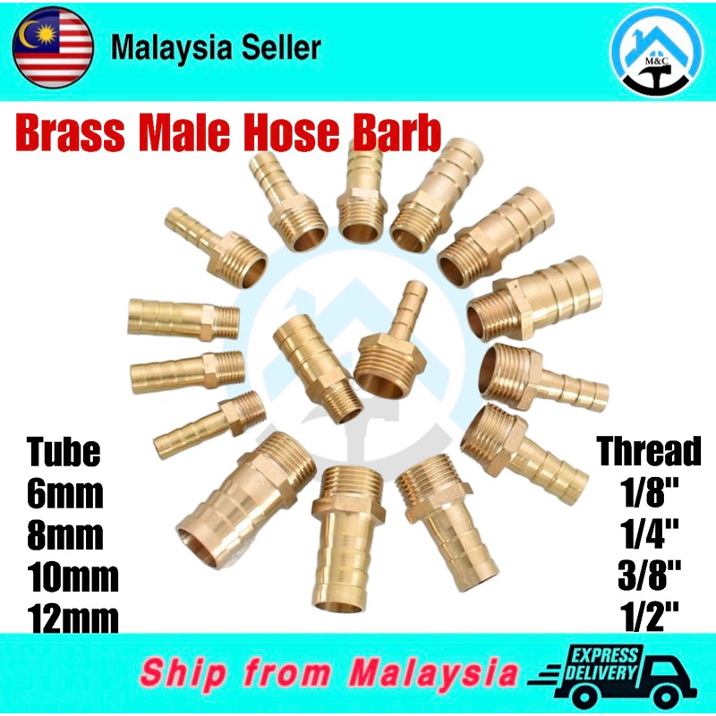 Brass / Copper Male Hose Barb Fitting, Single Tail Barb Brass Pipe ...