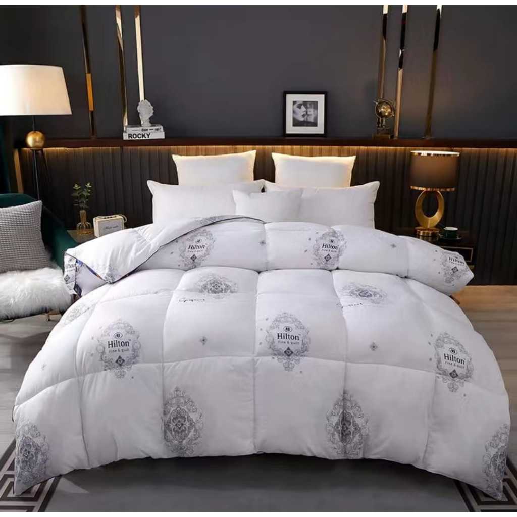 Hilton Hotel Quilt 200cm x 230cm White Printed Soft Comforter Selimut ...
