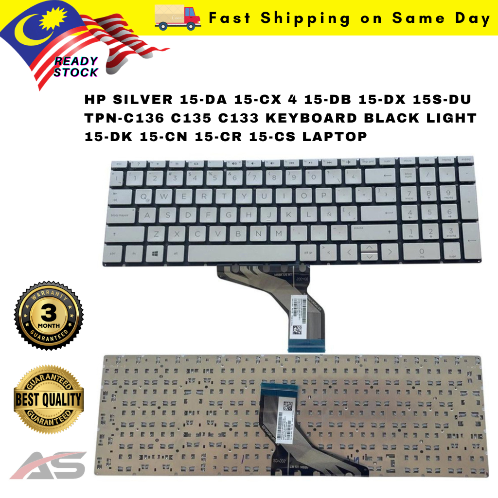 HP SILVER 15-DA 15-CX 4 15-DB 15-DX 15S-DU TPN-C136 C135 C133 KEYBOARD ...