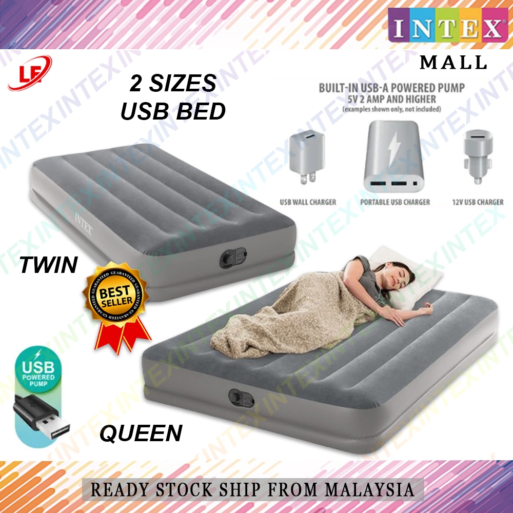 [LE] PREMIUM SET GREY ORIGINAL INTEX USB Dura-Beam Plus Twin/Queen USB ...