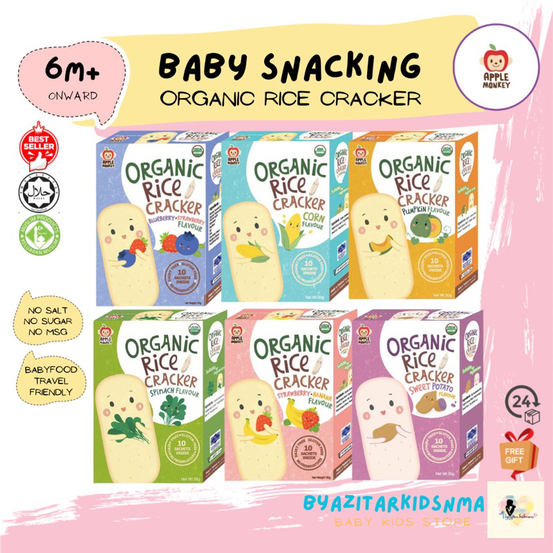 APPLE MONKEY - ORGANIC RICE CRACKER BABY SNACKING (6Month+) | Shopee ...