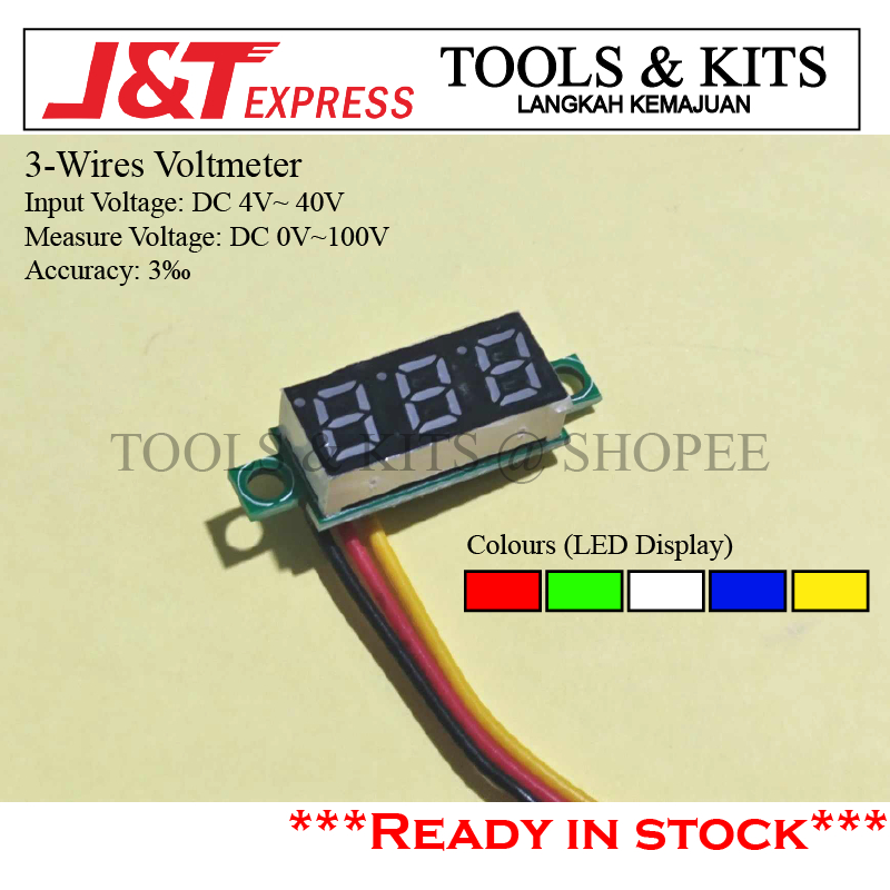 3-Wires Mini DC Adjustable Voltmeter with LED Panel Display Measuring ...