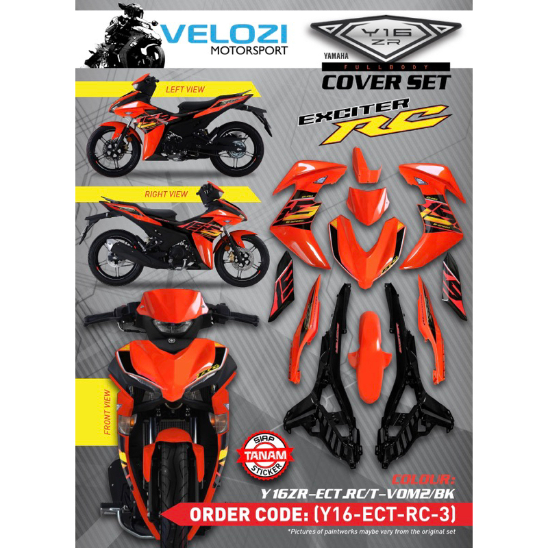 VELOZI YAMAHA Y16 Y16ZR SPROT EXCITER RC TANAM VOM2 BLACK BODY KIT ...