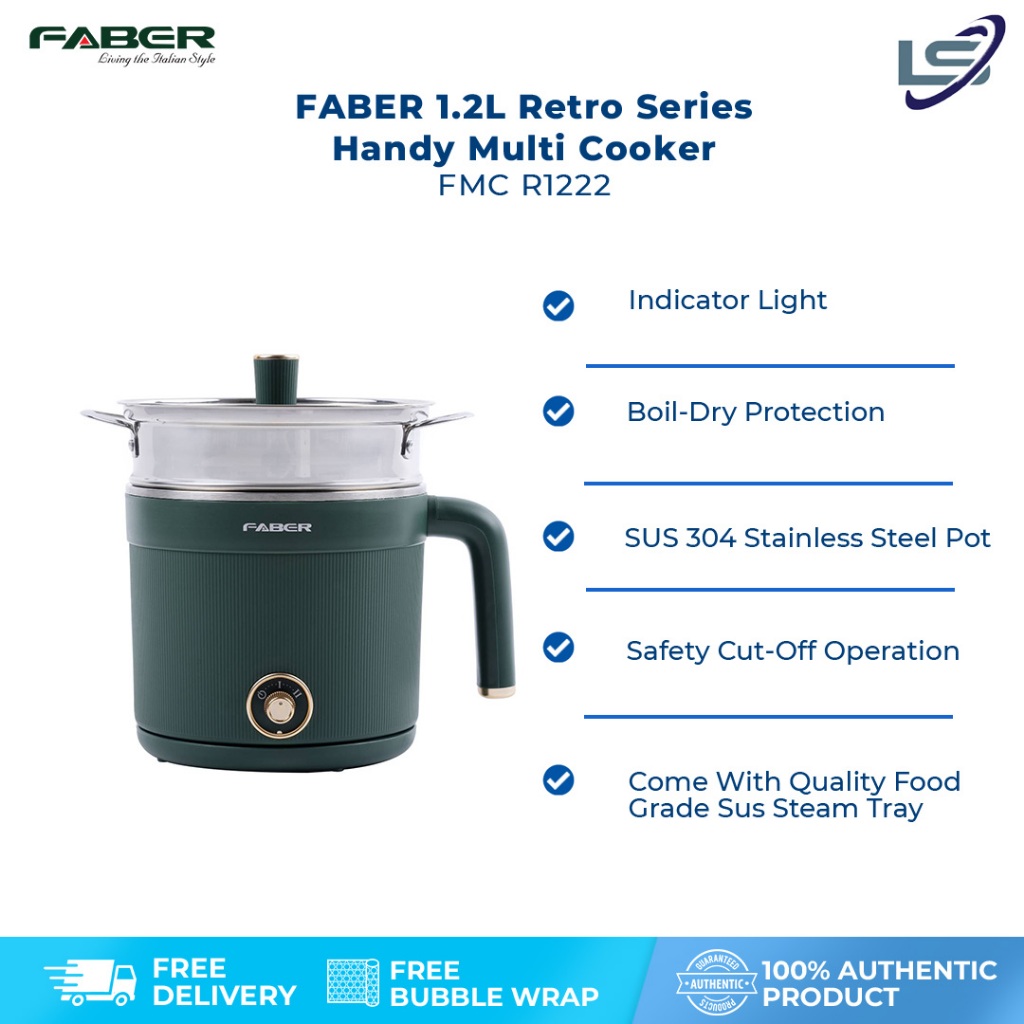 FABER 1.2L Retro Series Handy Multi Cooker FMC R1222 | Boil-Dry Protection | Safety Cut-Off ...