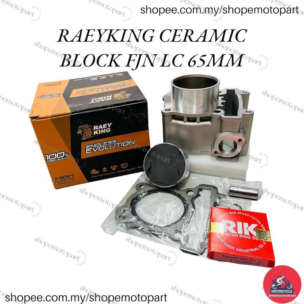 RAEY KING CERAMIC BLOCK BLOK FOORGED PISTON FJN LC135 Y15ZR 65MM + 5.5MM SLIP PANJANG YAMAHA LEO ...