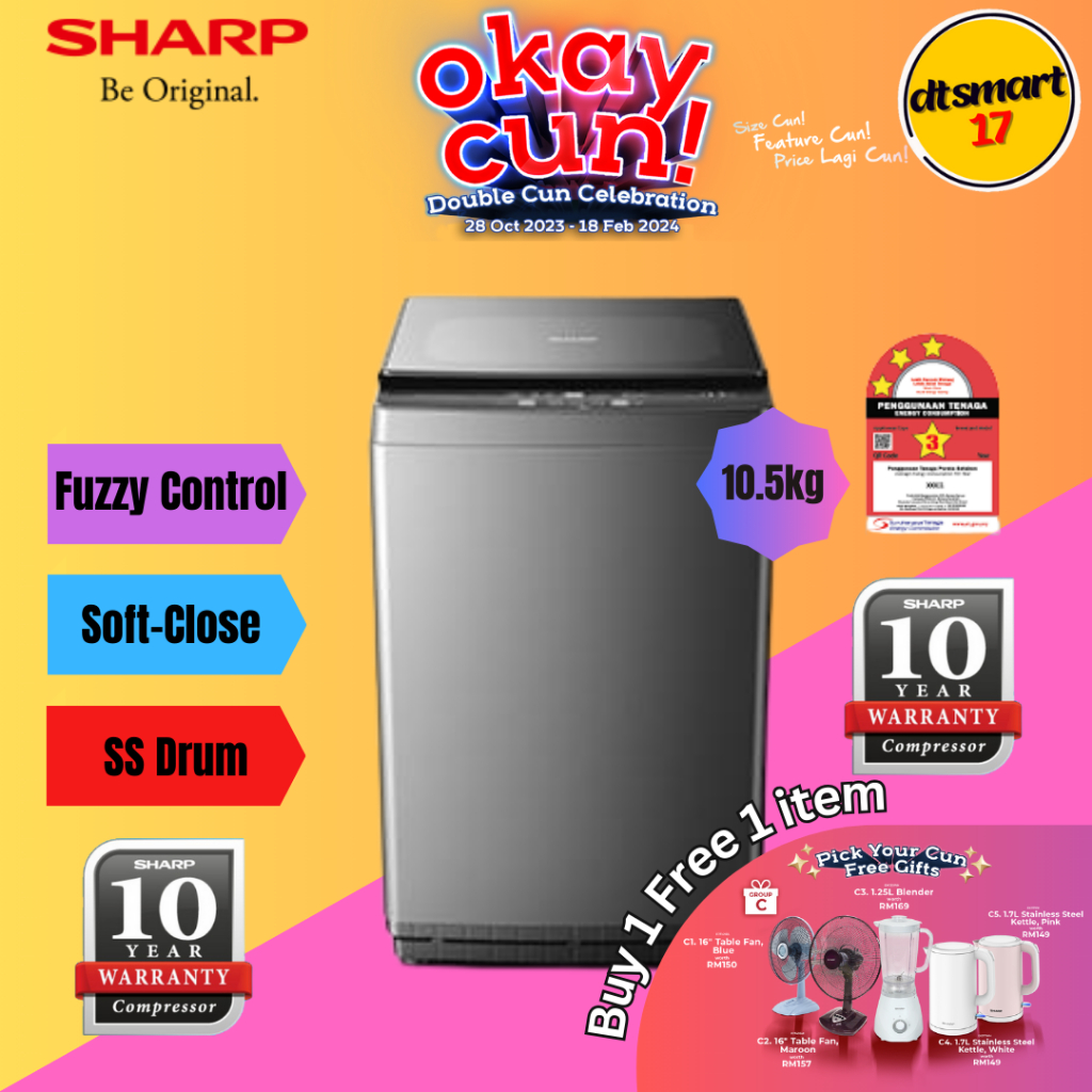 𝐋𝐎𝐑𝐑𝐘 𝐒𝐄𝐍𝐃𝐈𝐑𝐈 𝗞𝗟,𝗦𝗘𝗟𝗔𝗡𝗚𝗢𝗥 Sharp NEW 10.5KG Top Load Washing Machine ...