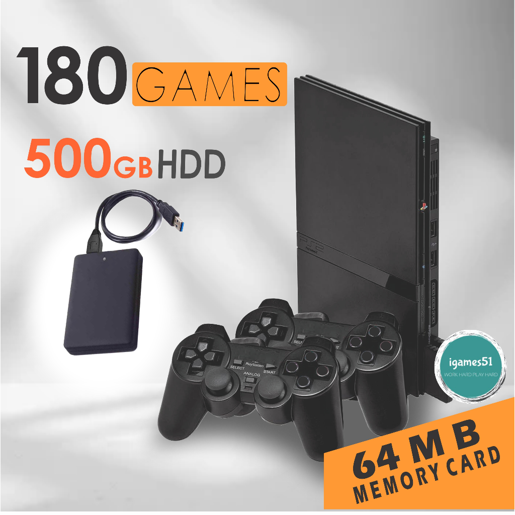 PS2 FMCB FULL SET + 180 GAMES + 500GB HDD + 2 CONTROLLER + 64MB MEMORY ...