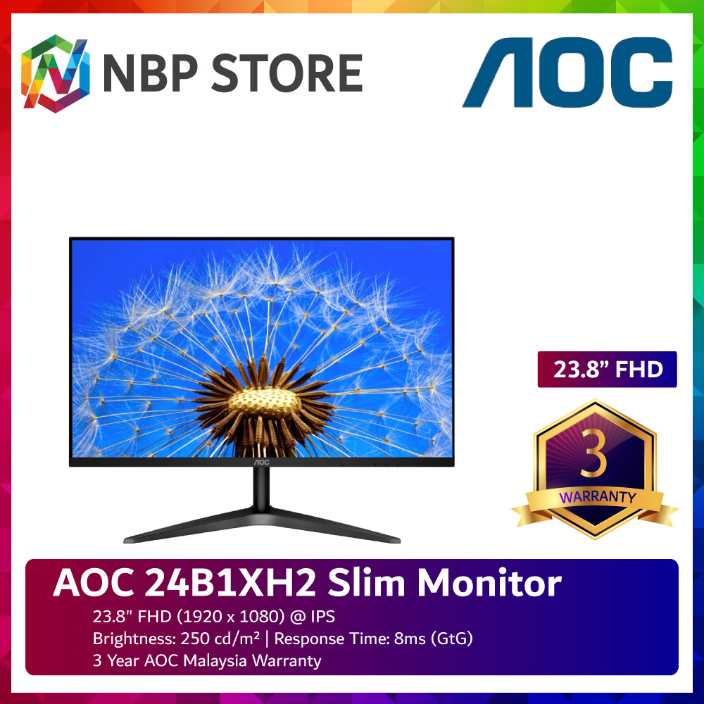 AOC 24B1XH2/BS 23.8" FHD 100Hz IPS Slim Monitor Black ( HDMI, VGA, 3 ...