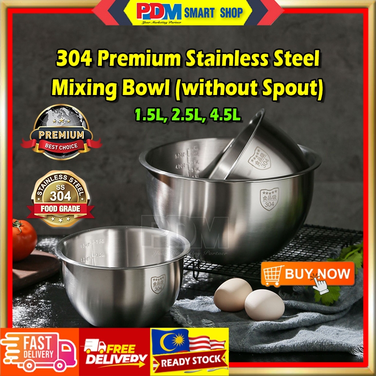 PDM Premium 304 Stainless Steel Egg beating basin with scale Salad bowl ...