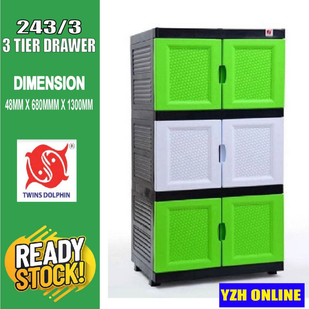 Almari Baju Twins Dolphin 3 Tier Plastic Drawer / Cabinet / Storage ...