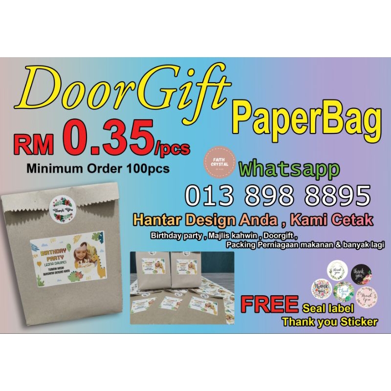 Paper bag cetak, paper bag doorgift (1set ada 100pcs) | Shopee Malaysia