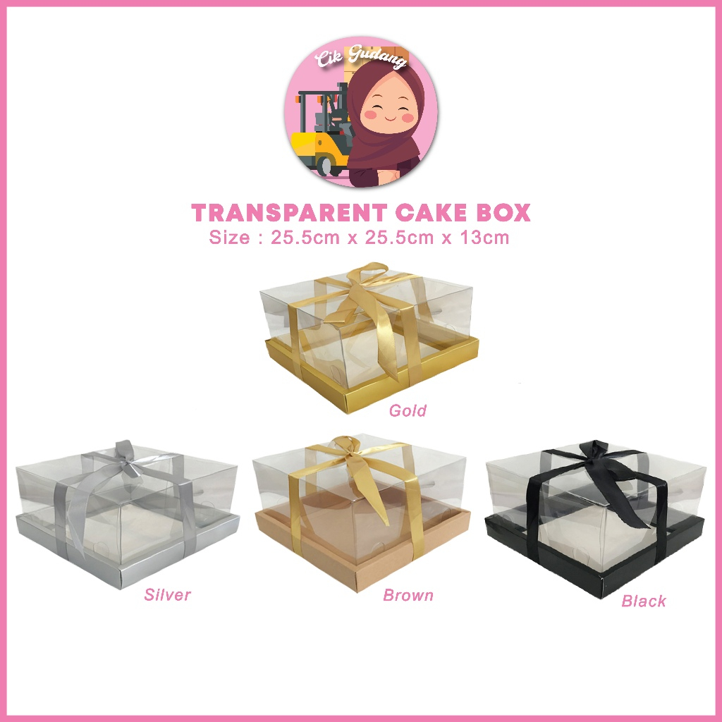 10 PCS Transparent Cake Box with Ribbon / Kotak Kek dengan Reben ...