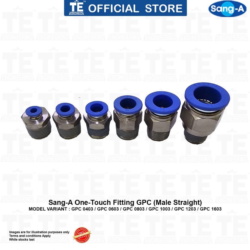 SANG-A Pneumatic One-Touch Fittings (Male Straight) GPC 0403 / 0603 / 0803 / 1003 / 1203 / 1603 ...