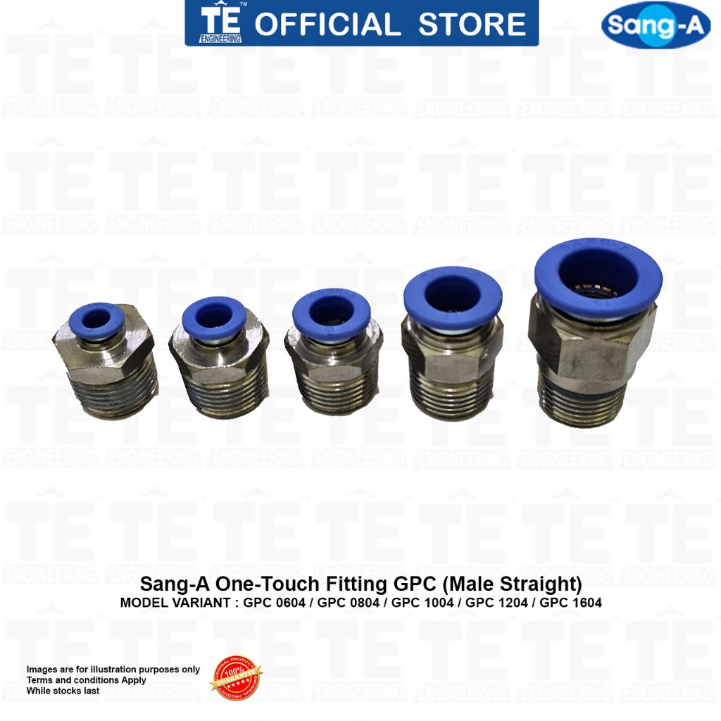 SANG-A Pneumatic One-Touch Fittings (Male Straight) GPC 0604 / 0804 / 1004 / 1204 / 1604 (Made ...
