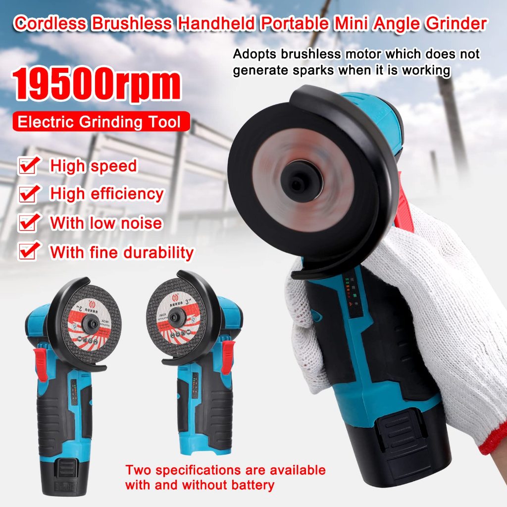 12V Cordless Brushless Mini Angle Grinder | 3”/80mm Grinding Machine ...