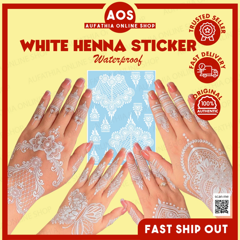 Inai Sticker Putih Tattoo Sticker Waterproof Henna Tahan Lama | Shopee ...