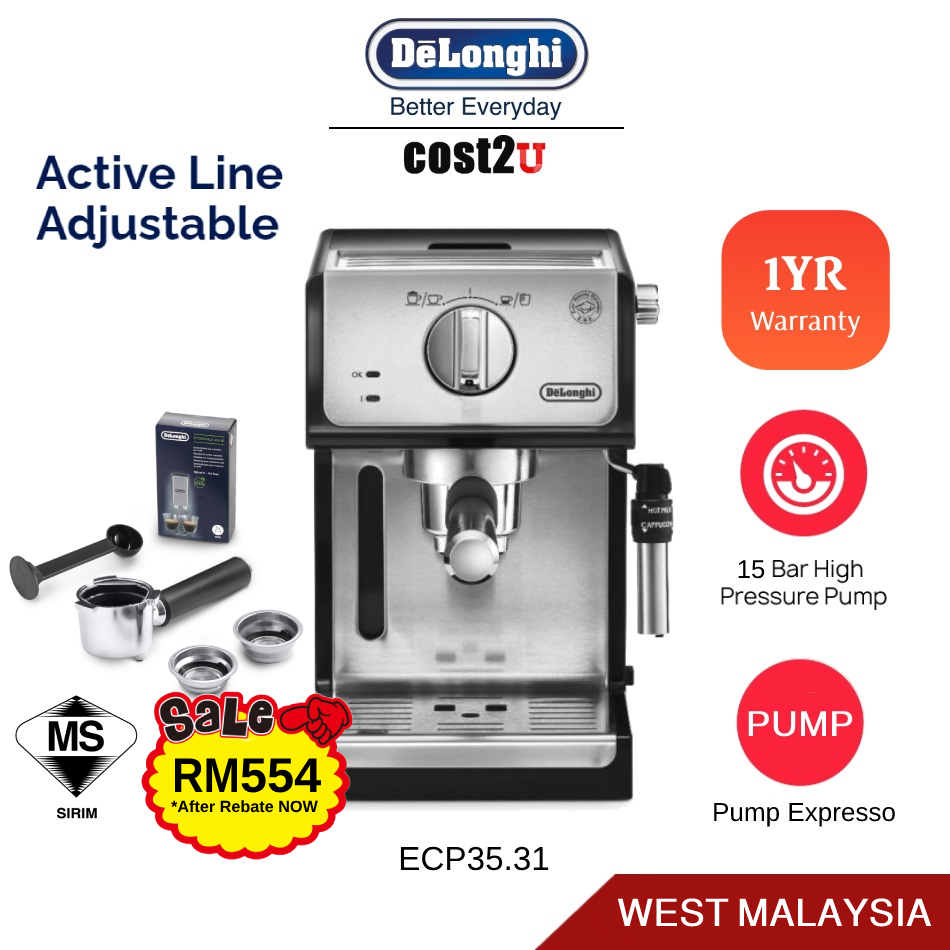 Delonghi Active Line Adjustable Pump Coffee Machine | ECP35.31 Espresso ...