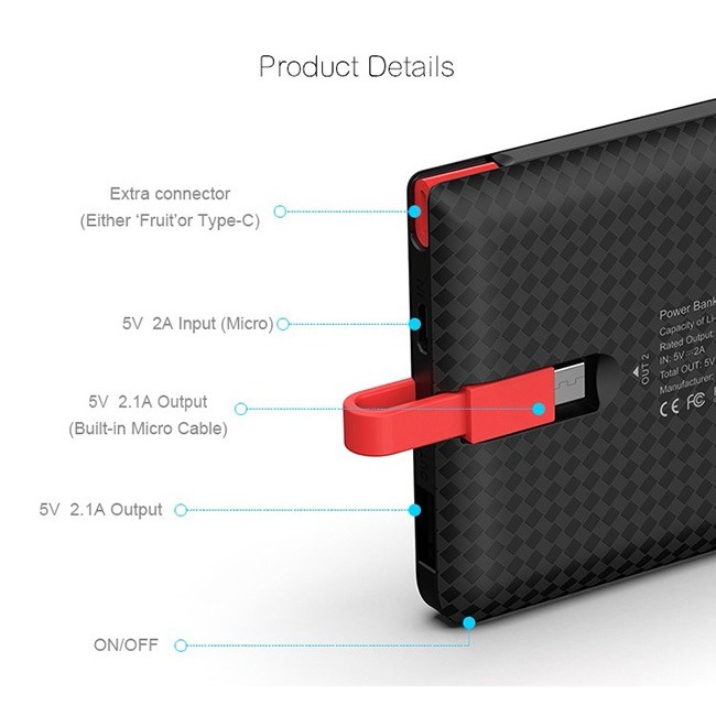 PINENG PN-851 10000mAh Lithium Polymer Power Bank | WITH BUILT IN CABLE ...