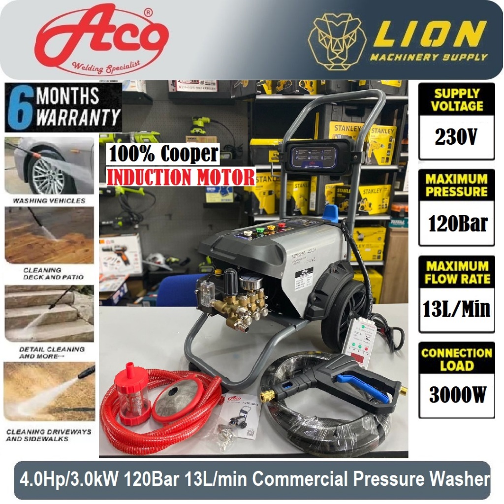 ACO 4.0Hp/3000W 120Bar 13L/min Commercial Pressure Washer WZ30000 - 100 ...
