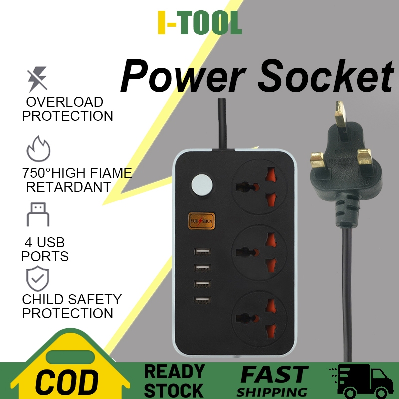 USB Ports Power Strip Universal Power Socket Extension With Surge Protector Adapter Socket ...
