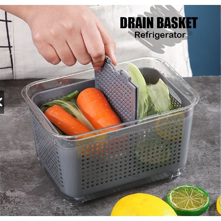 Drain Storage Box Refrigerator Fruit Vegetable Drain Basket Storage ...