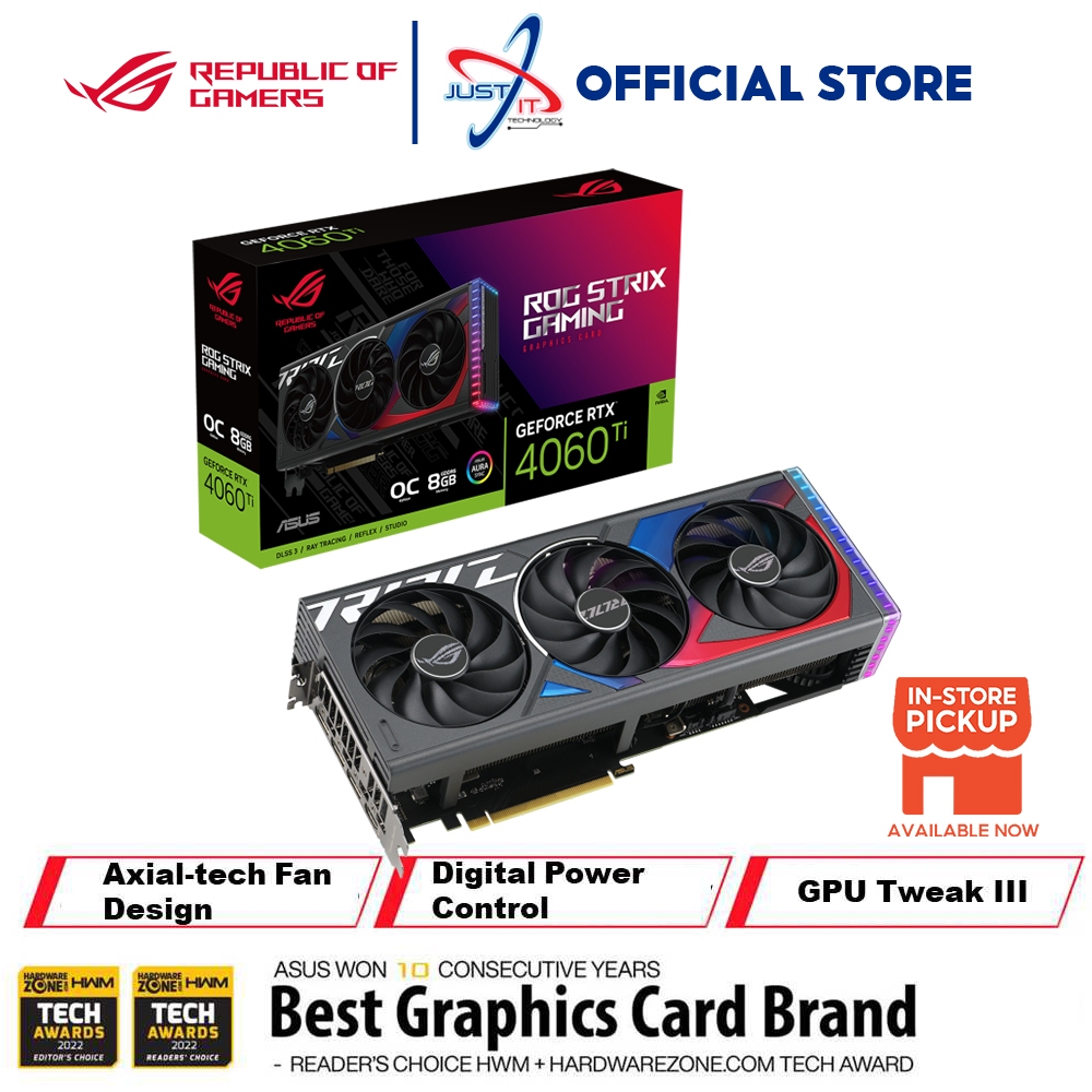 ASUS ROG STIRX RTX4060 TI 8GB DDR6 GRAPHICS CARD ( ROG-STRIX-RTX4060TI ...