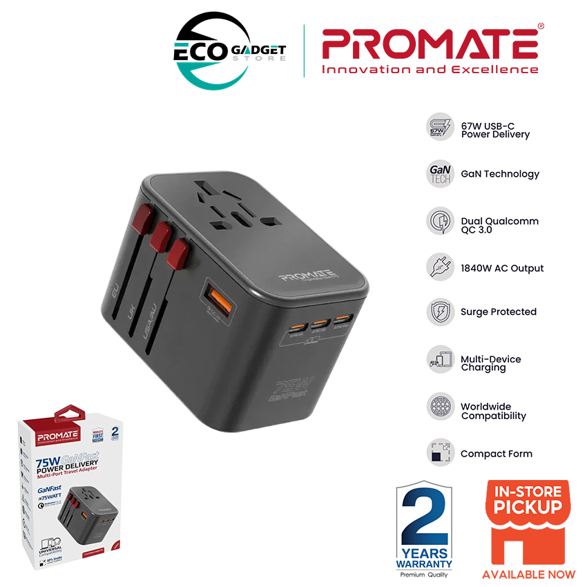 PROMATE TripMate-GaN75 75W Power Delivery GaNFast™ Multi-Port Travel ...