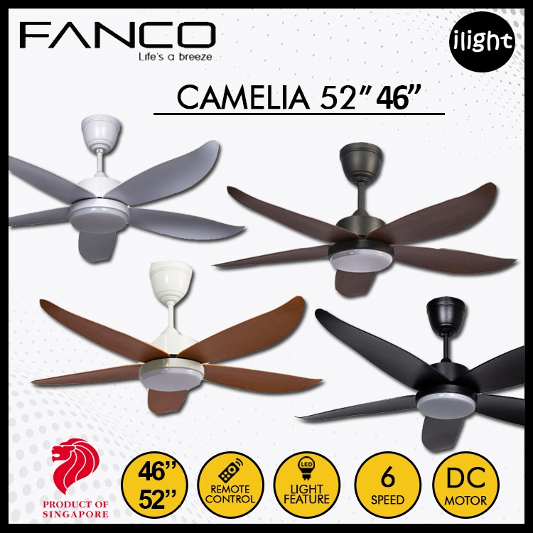 FANCO CAMELIA 52" 46" DC MOTOR CEILING FAN 3 LED LIGHT 5 BLADE REMOTE ...