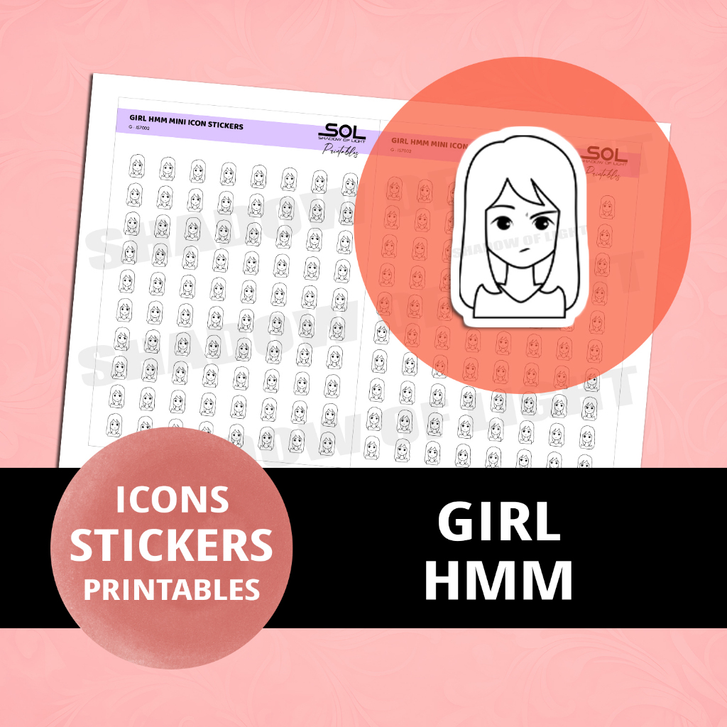 Printable Cute Girl Hmm Icon Stickers | PDF | Planner Stickers ...
