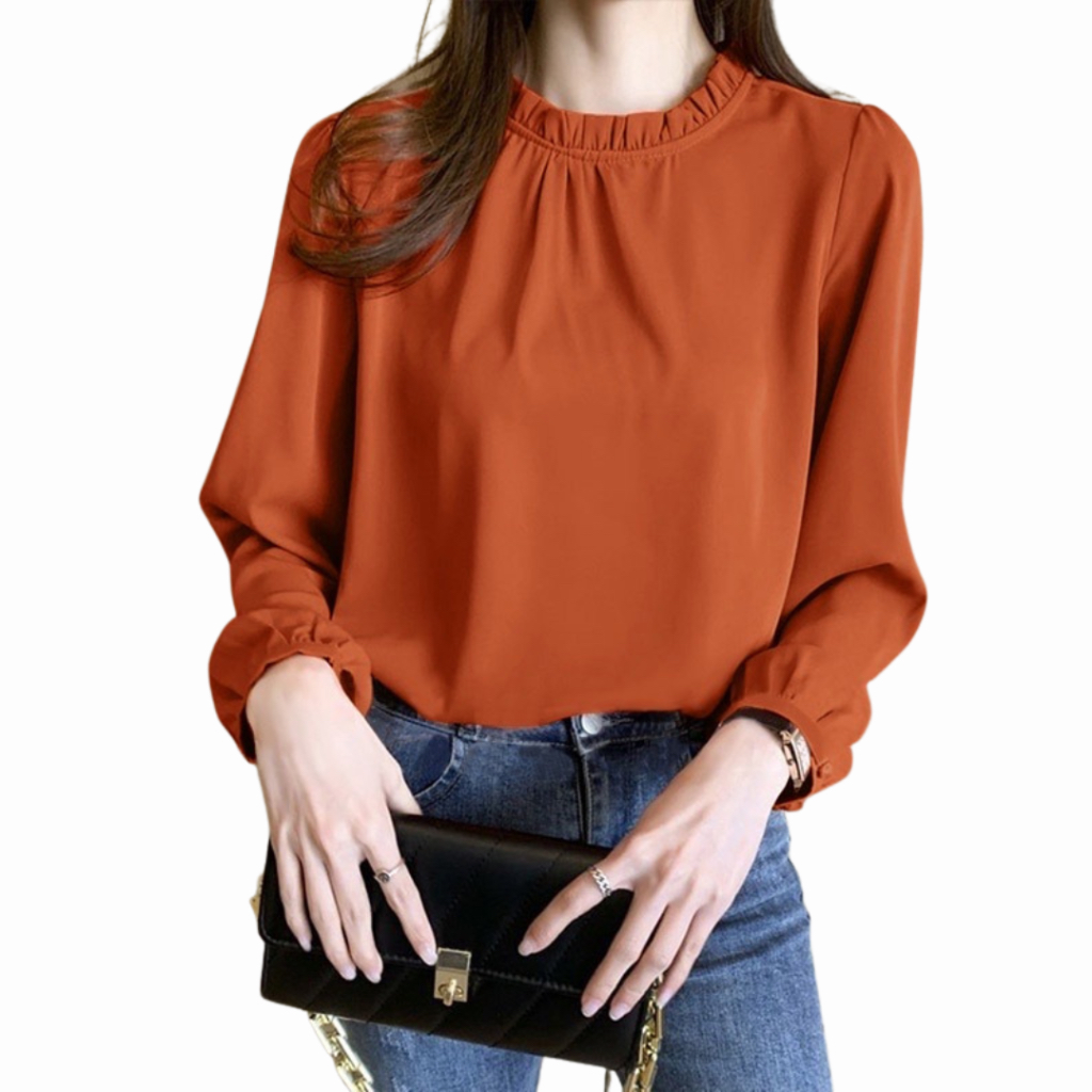 [korean] [cc] Women Round Neck Plain Blouse Women Blouse Korean Style