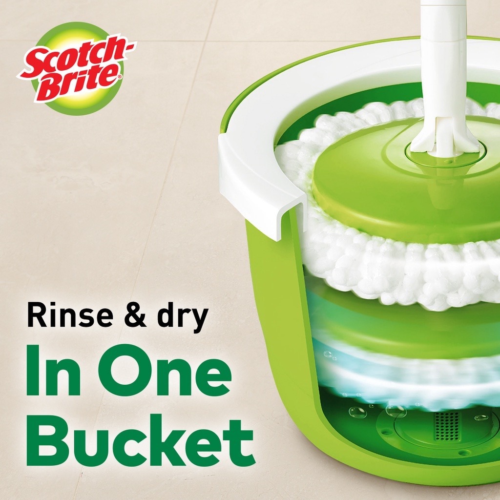3M Scotch-Brite Single Spin Mop Bucket Set - Long Handle Lightweight ...