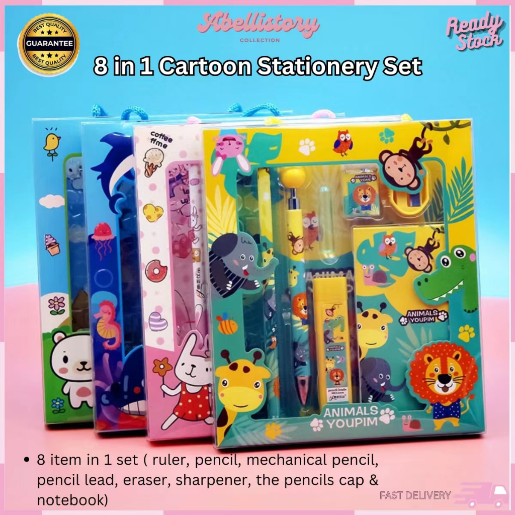 8 in 1 Cartoon Stationery Set Student School Set | Shopee Malaysia