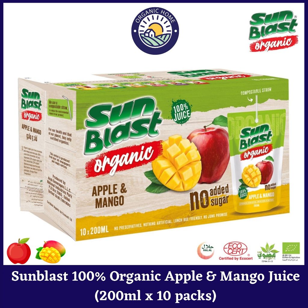 Sunblast 100% Organic Apple & Mango Juice [200ml] x 10 packs | Shopee ...