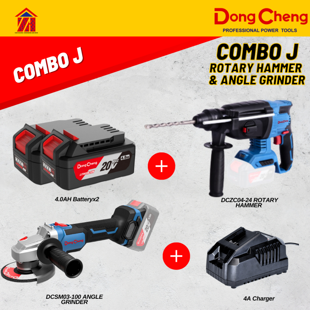 DongCheng 20V Combo J 20V Corldess Rotary Hammer & Angle Grinder ...