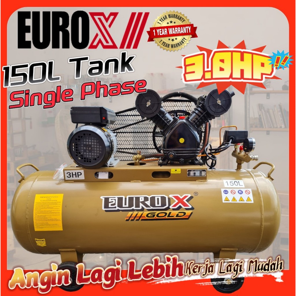EUROX/// EAX-7130 150L 3.0HP Air Compressor Mesin Angin Mesin Pump Angin Mesin Angin Kompresor ...
