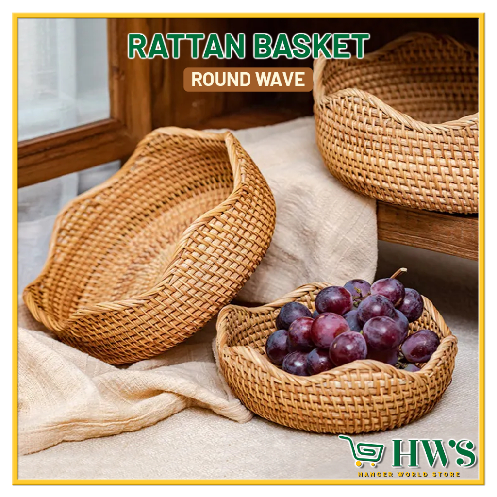 HWS BAKUL ROTAN RATTAN BASKET TRAY SERVING RATTAN BASKET WAVE DESIGN ...