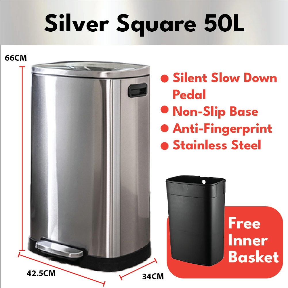 Dustbin kitchen 50L Tong sampah bertutup besar Rubbish bin large ...