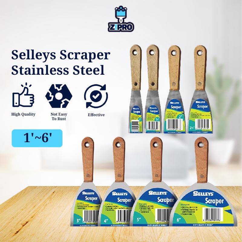 SELLEYS SCRAPER WOOD HANDLE STAINLESS STEEL Wall Cement Paint Scraper ...