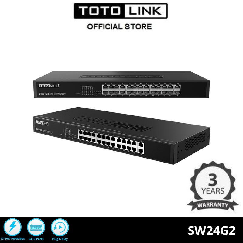 Totolink SW24G2 24-Port 10/100Mbps + 2 Gigabit ports Fast Rackmount ...