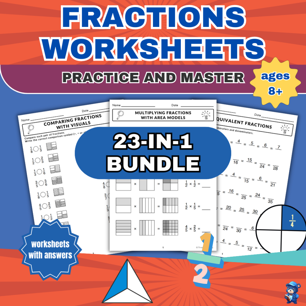 [23-IN-1 Bundle] Printed Fractions Worksheets for Primary School ...