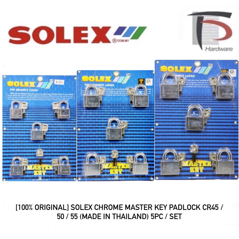 [100% ORIGINAL] SOLEX CHROME MASTER KEY PADLOCK (MADE IN THAILAND) 5PC ...