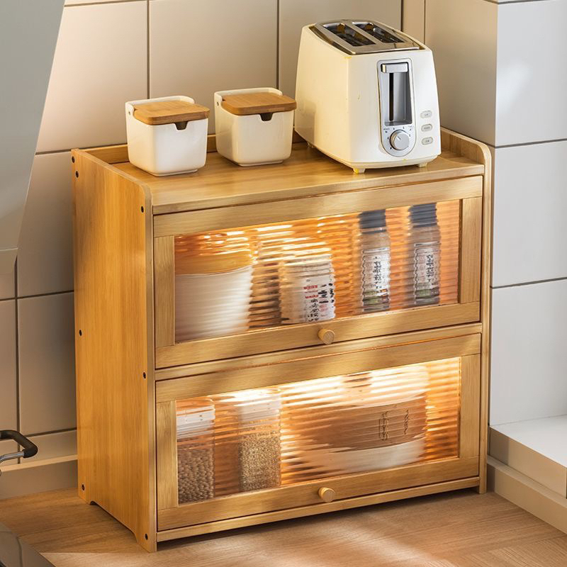 🇲🇾Minimalist Muji Nordic Bamboo Cabinet Kitchen Pantry Countertop Retro ...