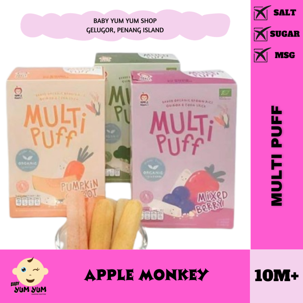 APPLE MONKEY ORGANIC MULTI PUFFS 10 MONTHS ABOVE | Shopee Malaysia
