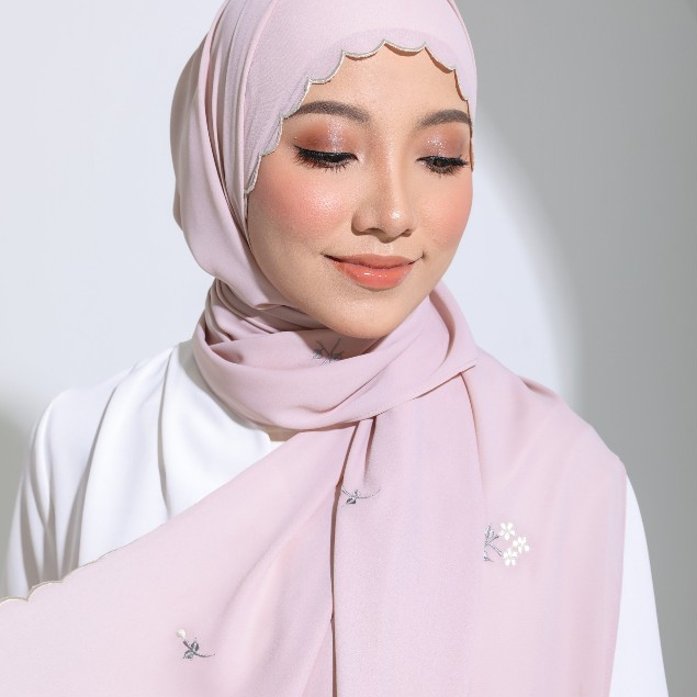 Shawl Sulam Bunga 2 meter / Korean Chiffon Shawl Sulam / Shawl Sulam ...