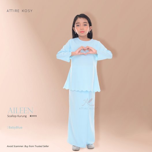 Tema Baby Blue Baju Kurung Budak Perempuan Kids Plain Lace Muslimah ...
