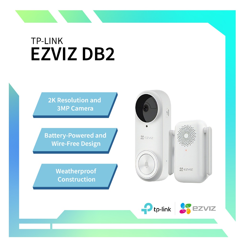 Ezviz Db2 2k 3mp Battery Powered Weatherproof Wire Free Video Doorbell