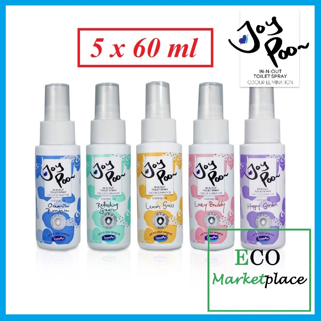 Joy Poo In-N-Out Toilet Spray 60mL x5 - Removes 99.99% Germs Odor Pleasant Smell 350 Sprays ...