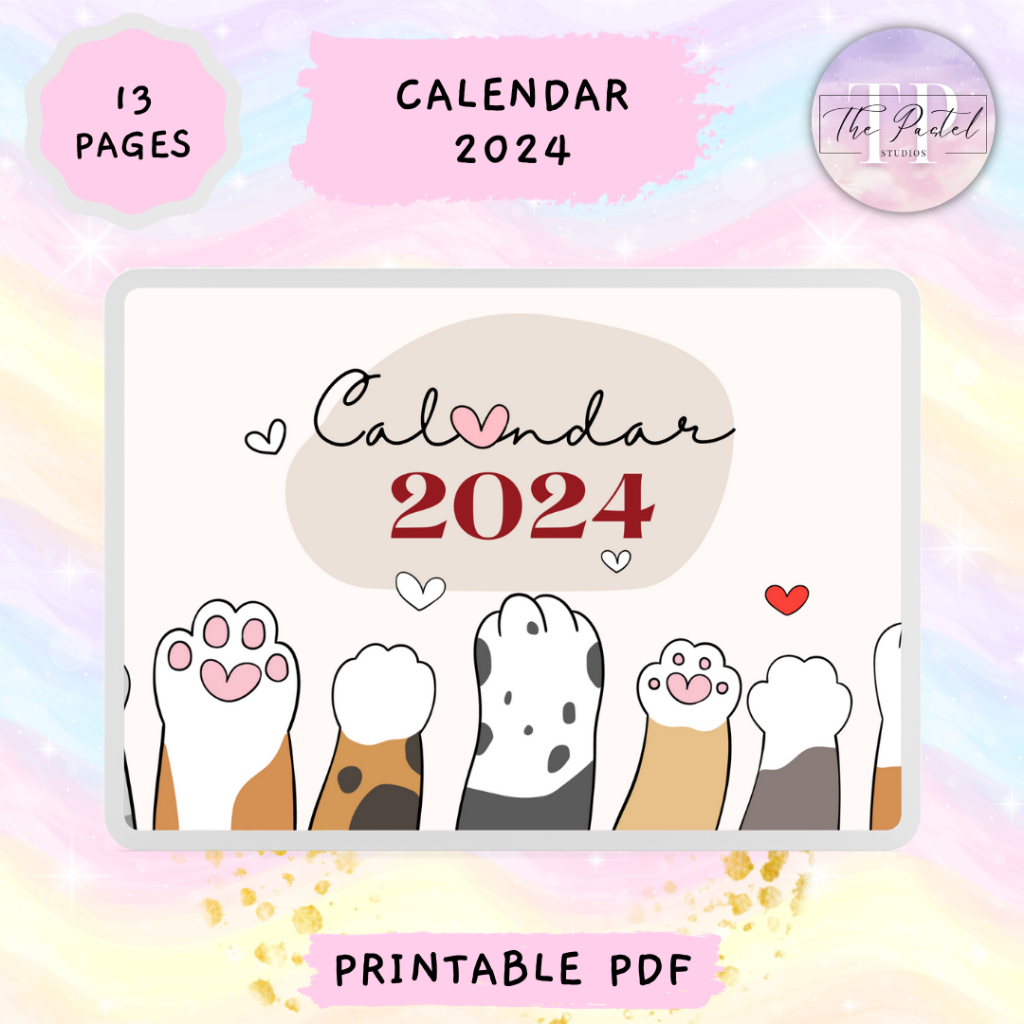 [Set L] [FREE Cat Wallpaper] Calendar Digital 2024 - Cute Cat Theme for ...