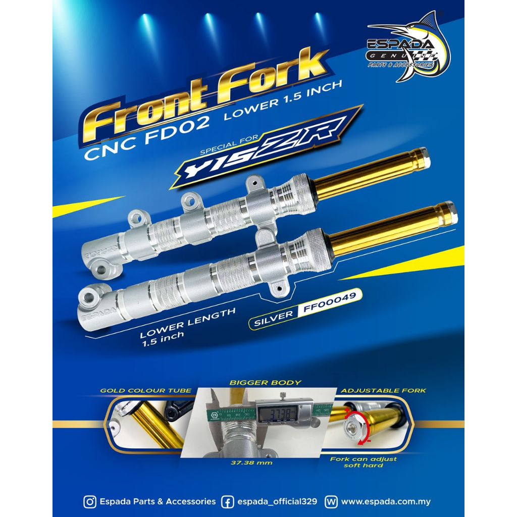 Fork Lay CNC ESPADA Y15 Y16 FD02 LOWERED 1.5 IN + ADJUSTABLE + THICK ...