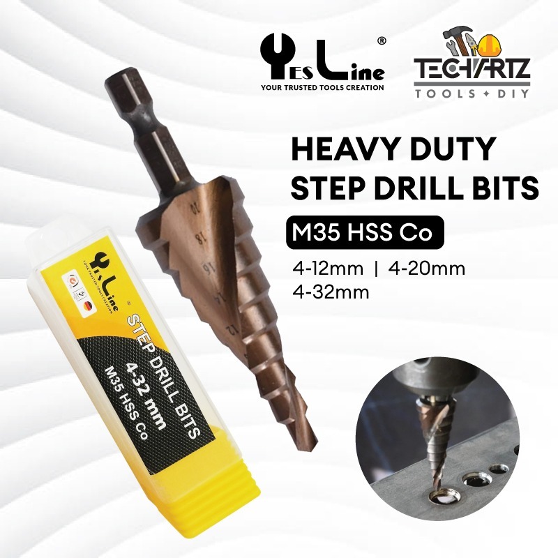 YESLINE M35 HSS CO 4 - 32mm Heavy Duty Step Drill Bits Cobalt Step Drill Bit Cone Metal Drill ...